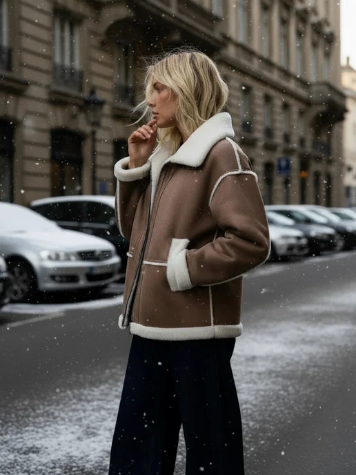 Дубленка авиатор зимняя короткая куртка LaWinter