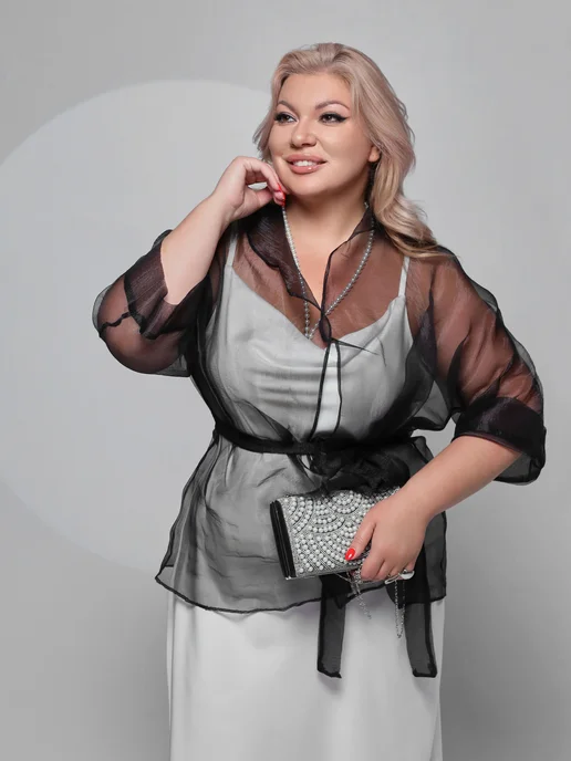 Блузка женская больших размеров прозрачная органза Lady-Maria